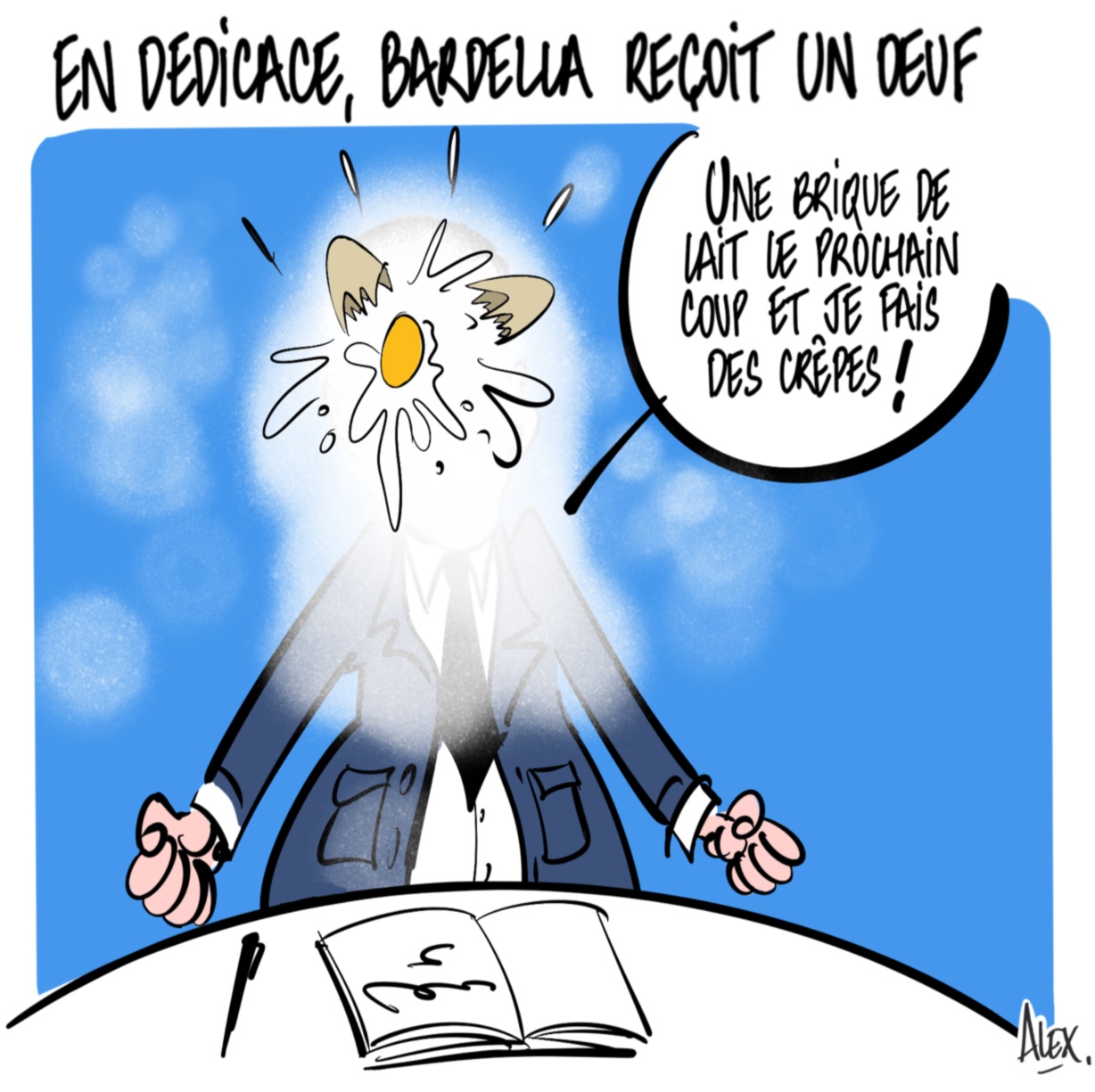 L’actualité vue par Alex : un homme casse un œuf sur la tête de Jordan ...