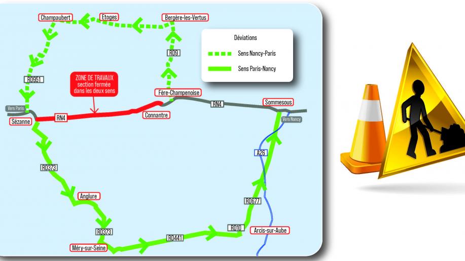 Travaux sur la RN4 : une fermeture totale et jusqu’à 73 km de déviation