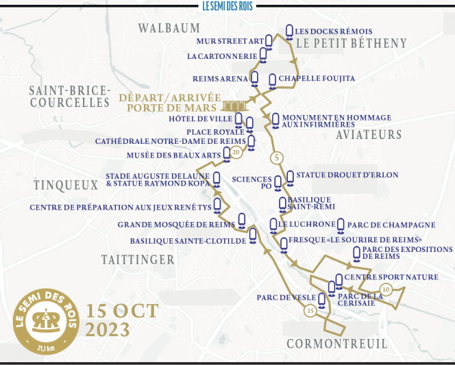 Retrouvez le parcours du Semi des Rois, les 21,1 km de la Reims Champagne Run