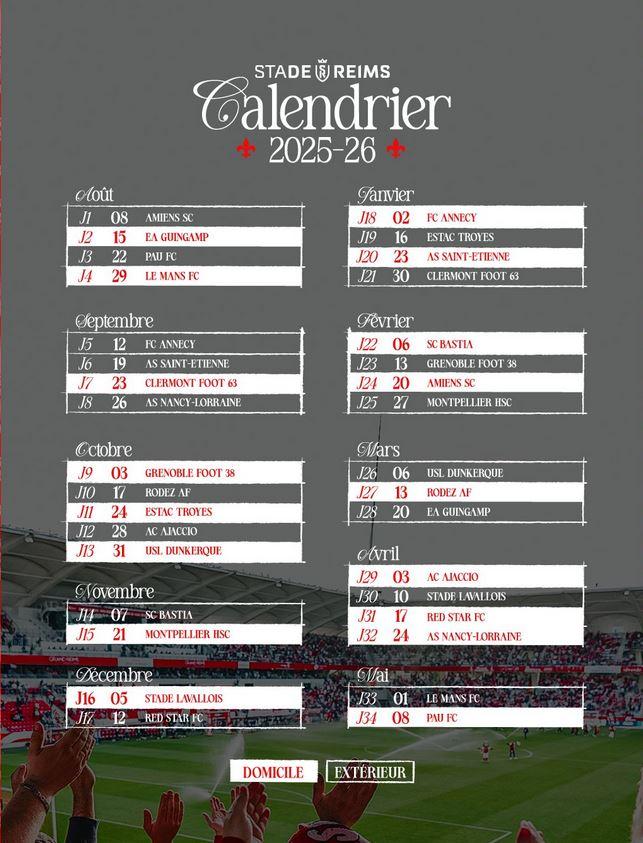 Découvrez le calendrier complet du Stade de Reims pour la saison 2025/ ...